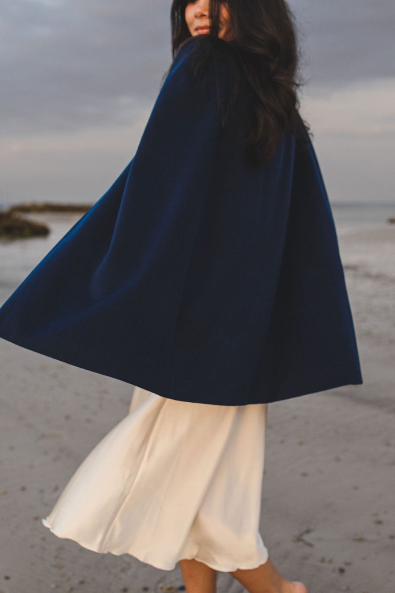 Luxury Cape Marina Navy wool cashmere - Nina Nieves