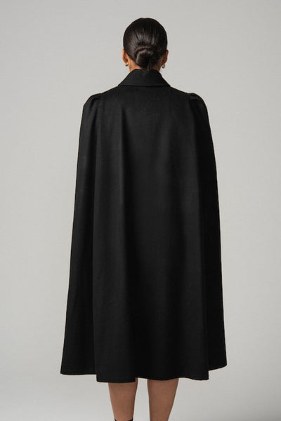 Luxury Cape - Raven Long belted cape in Black - Nina Nieves