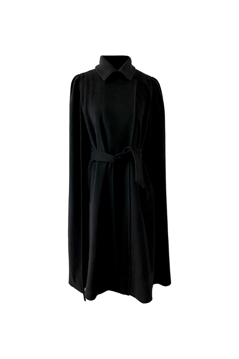 Luxury Cape - Raven Long belted cape in Black - Nina Nieves